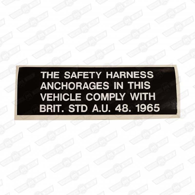 DECAL-SAFETY HARNESS ANCHORAGES COMPLIANCE-'80 ON : Somerford Mini - Min...