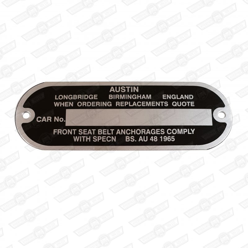 PLATE-CHASSIS NUMBER-'AUSTIN'-'65-'68 : Somerford Mini - Mini Specialist...